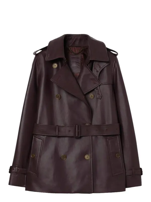 Burberry Leather Kensington Trench Jacket - Burgundy