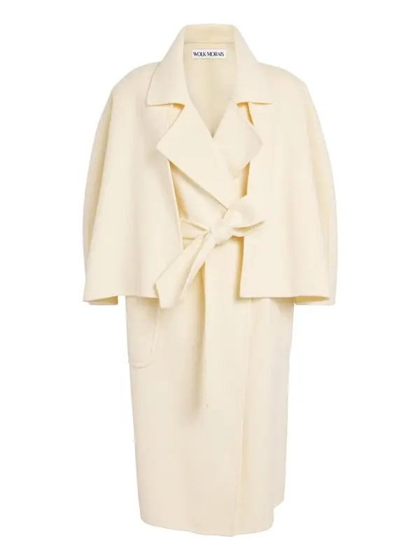 WOLK MORAIS Cashmere Belted Inverness Coat - Ivory