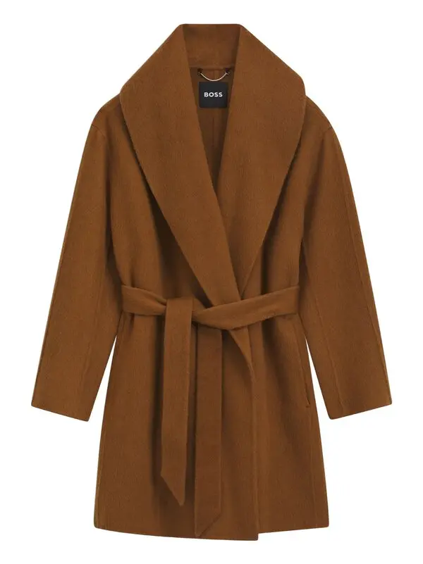 BOSS Shawl-lapel Wrap Coat In A Melange Wool Blend - Dark Orange