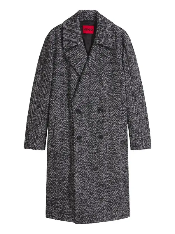Hugo Double-breasted Coat In A Virgin-wool Blend - Dark Grey