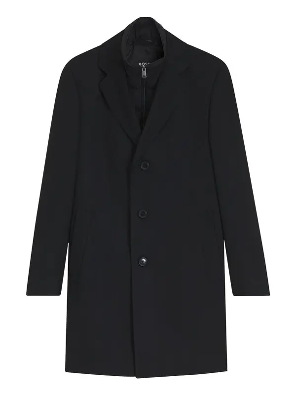 BOSS Slim-fit Coat In A Water-repellent Wool Blend - Black
