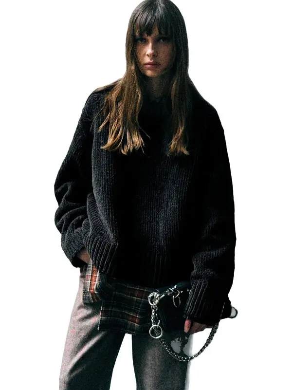 R13 Boxy Crewneck Sweater - Washed Black