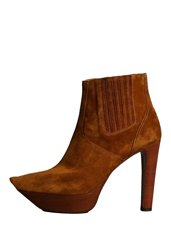 R13 Pointy Toe Platform Heeled Boot - Brown Suede