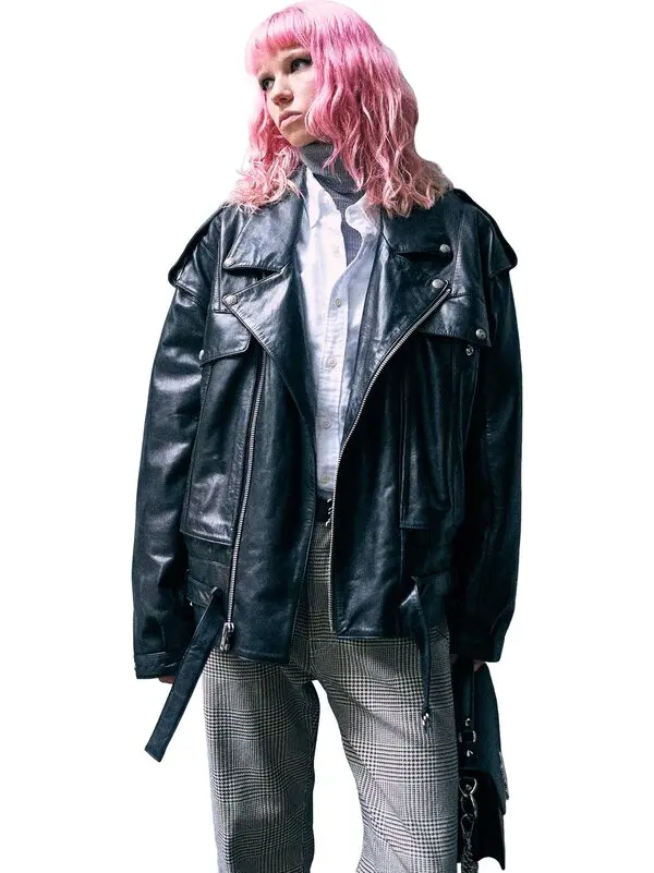 R13 Boyfriend Leather Moto Jacket - Black