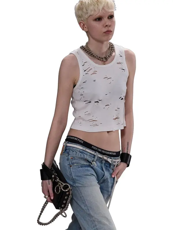 R13 Distressed Tank - Ecru