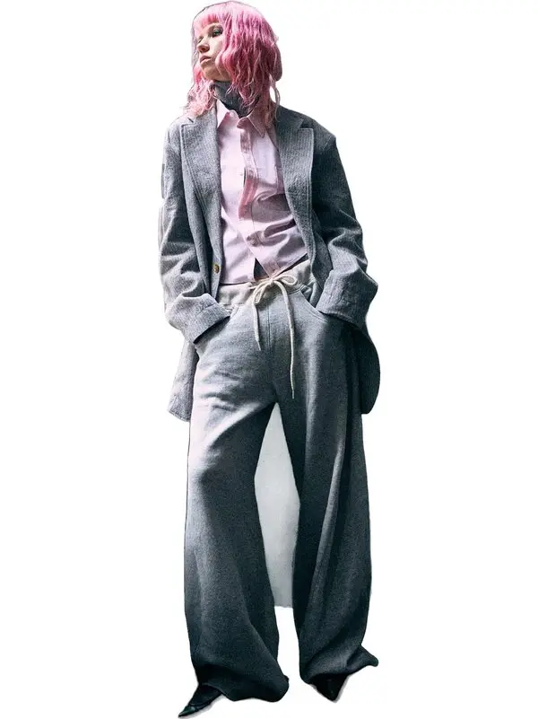 R13 Relaxed Darted Sweatpant - Heather Grey With Oatmeal