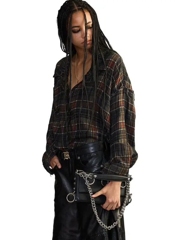 R13 Reversible Shredded Seam Drop Neck Shirt - Multi