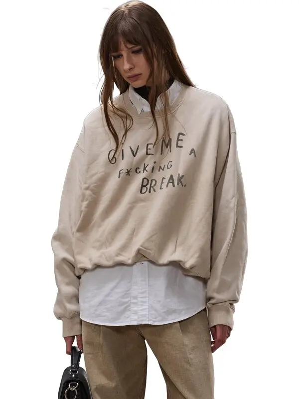 R13 Give Me A Break Balloon Crewneck - Natural Off White