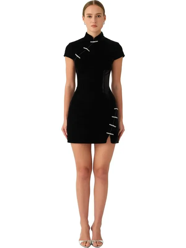 SAU LEE Ivy Velvet Mini Dress - Black