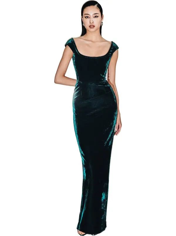 SAU LEE Brooke Velvet Gown - Emerald