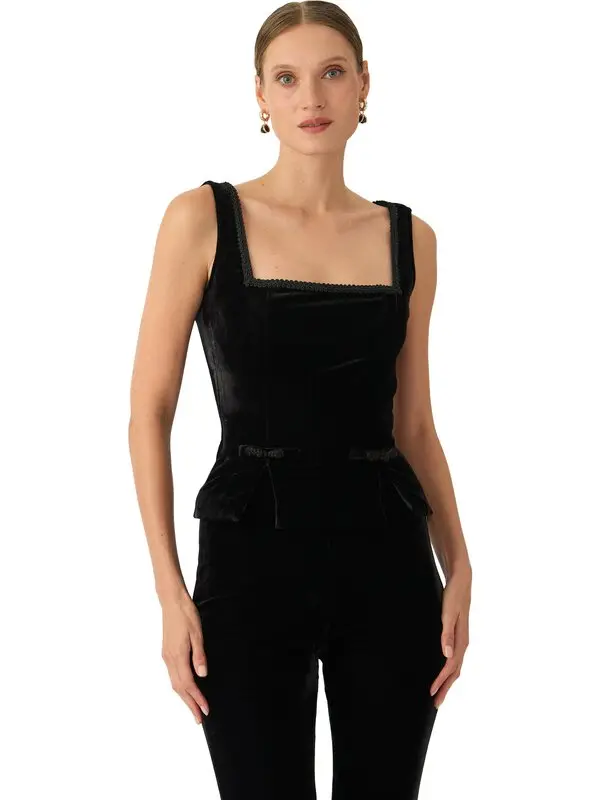 SAU LEE Dixie Velvet Top - Black