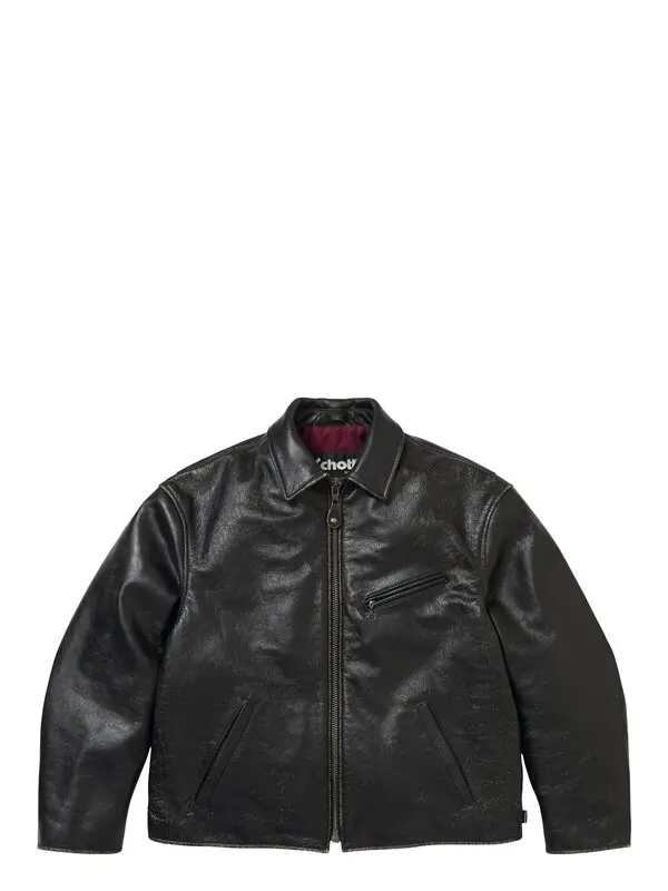 Supreme X Schott Distressed Leather Jacket - Black