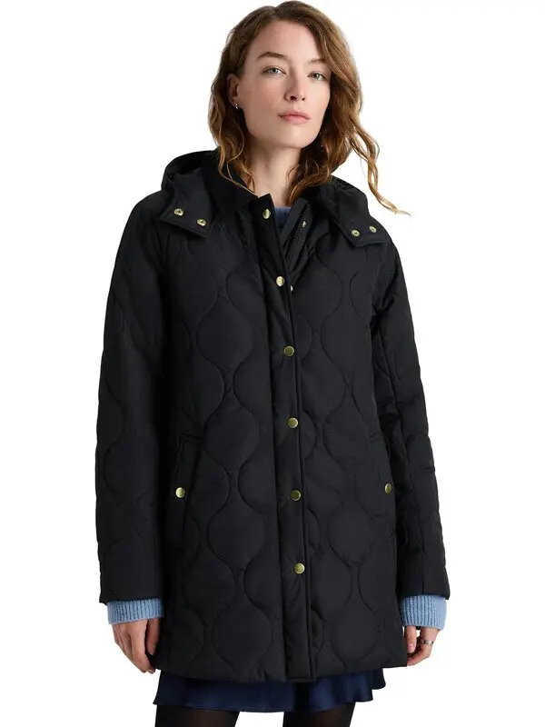 Quince Featherless Quilted Hooded Long Puffer Jacket - Black