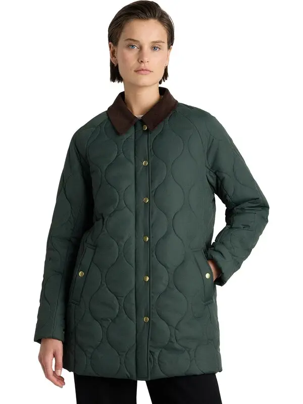 Quince Featherless Quilted Hooded Long Puffer Jacket - Verdant Pine