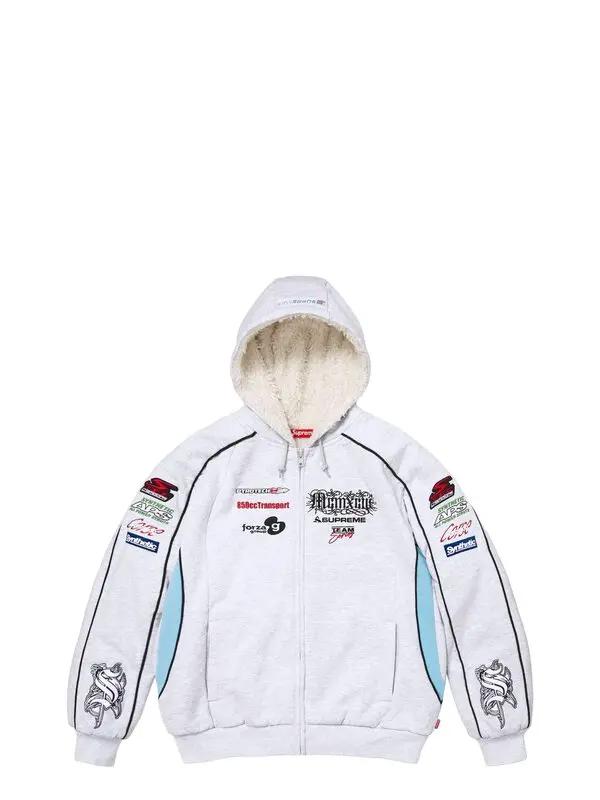 Supreme Racing Lined Zip Up Hooded Sweatshirt 'ash - Grey