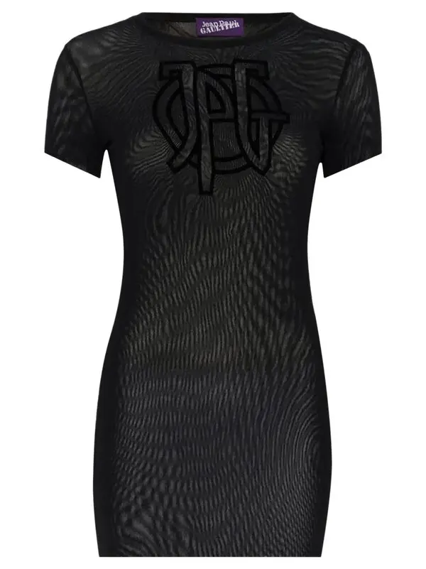 JEAN PAUL GAULTIER Mesh Tee Dress With "jpg Logo" Flock - Black