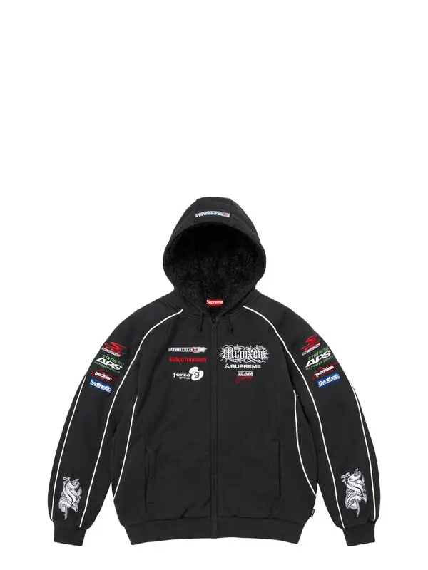 Supreme Racing Lined Zip Up Hooded Sweatshirt - Black