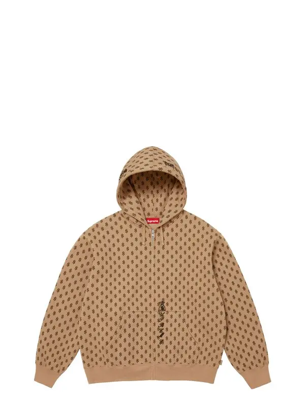 Supreme God Over Zip Up Hooded Sweatshirt 'money - Tan
