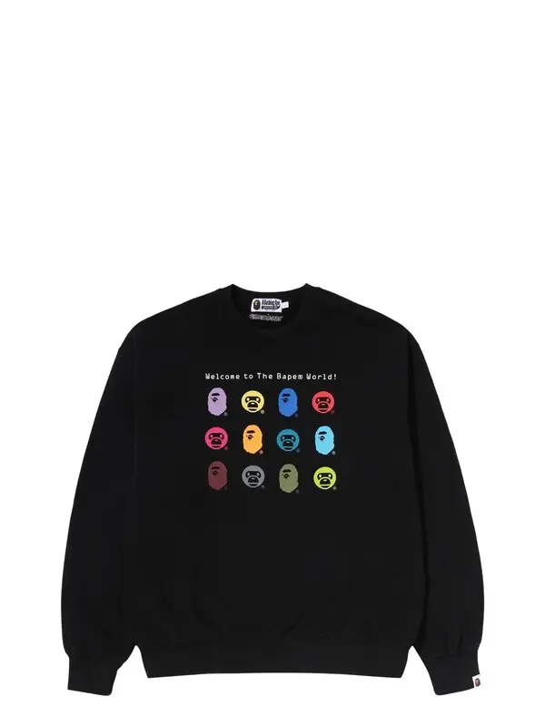 A BATHING APE Heavy Washed Multi Milo Logo Relaxed Fit Crewneck Sweatshirt - Black