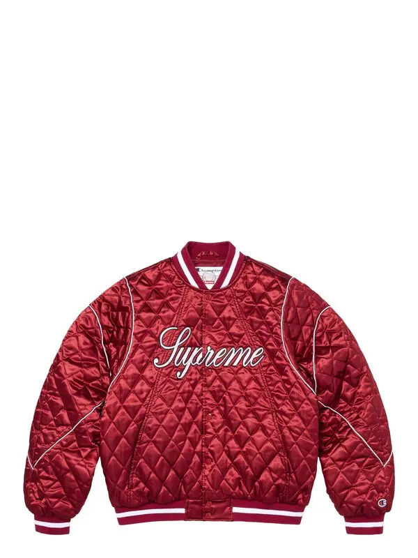 Supreme X Champion Quilted Satin Varsity Jacket 'dark - Red