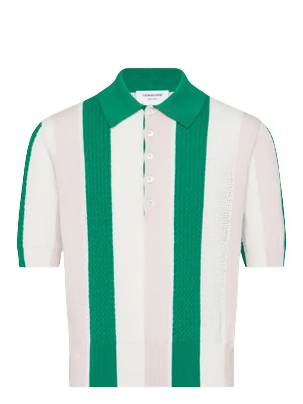 Thom Browne Shadow Stripe Mixed Stitch Intarsia Polo 'light - Pink