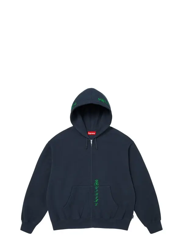 Supreme God Over Money Zip Up Hooded Sweatshirt 'navy - Blue