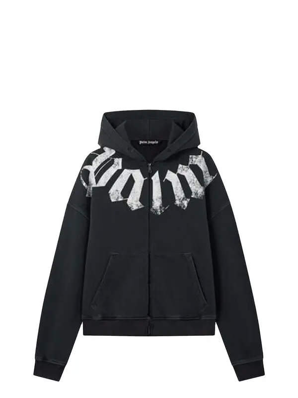 Palm Angels Big Neck Logo Zip Loose Hoodie /off White - Black