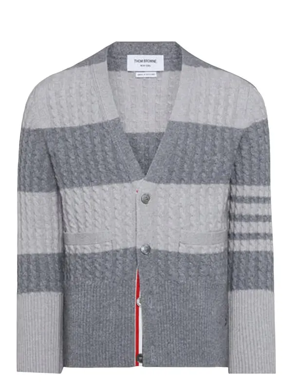 Thom Browne 4 Bar Stripe Classic Neck Cardigan 'tonal - Grey
