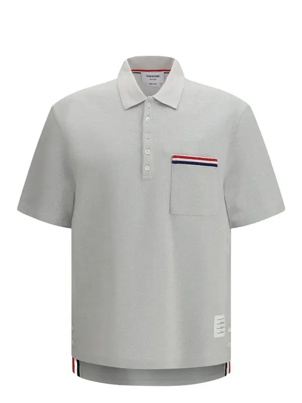 Thom Browne Pocket Rwb Embroidery Textured Short-sleeve Polo 'pale - Grey