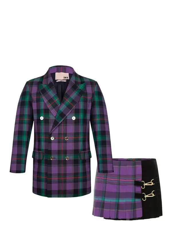 COME ON Suit Allegro Jacket Tartan With Jack Mini Skirt Tartan Violet - Purple