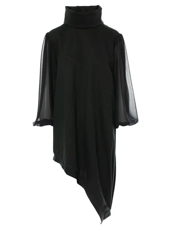 SILVIA SERBAN Asymmetrical Dress With Transparent Sleeves & Detachable Collar - Black