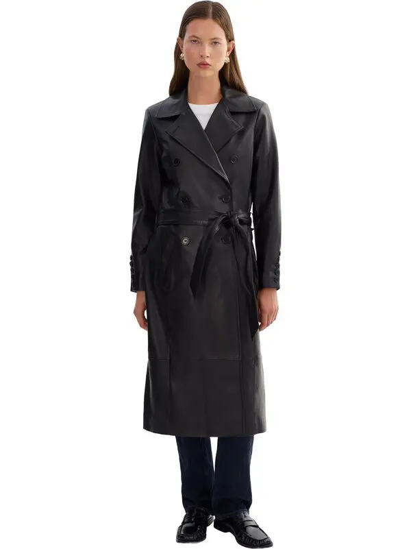 LAMARQUE Erma Leather Trench Coat - Black