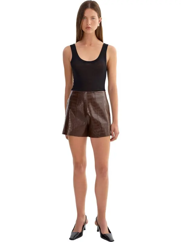 LAMARQUE Esther Faux Leather Croco Shorts - Brown