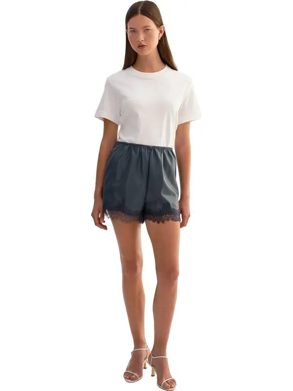 LAMARQUE Farah Lace Trim Faux Leather Shorts - Graphite