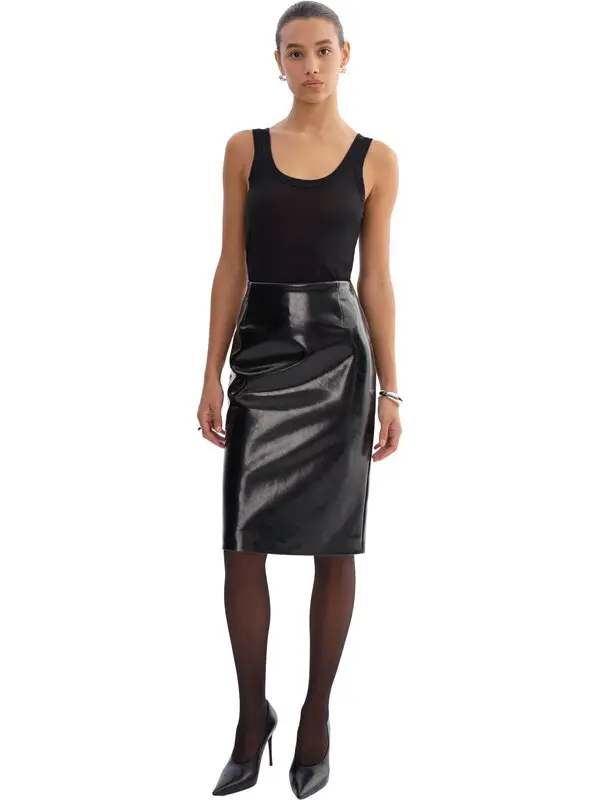 LAMARQUE Georgia Faux Patent Leather Pencil Skirt - Black