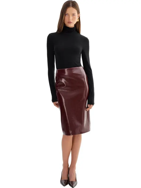 LAMARQUE Georgia Faux Patent Leather Pencil Skirt - Bordeaux