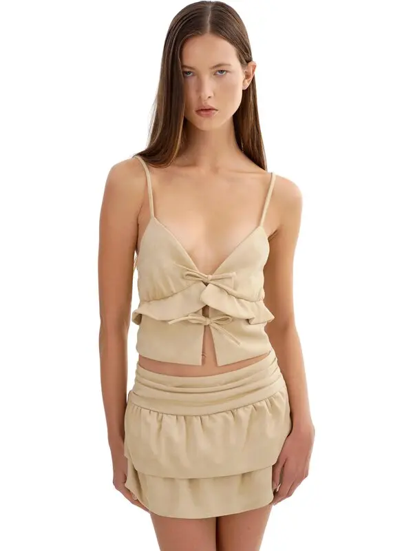 LAMARQUE Laura Faux Suede Double Ruffles Skirt - Ecru