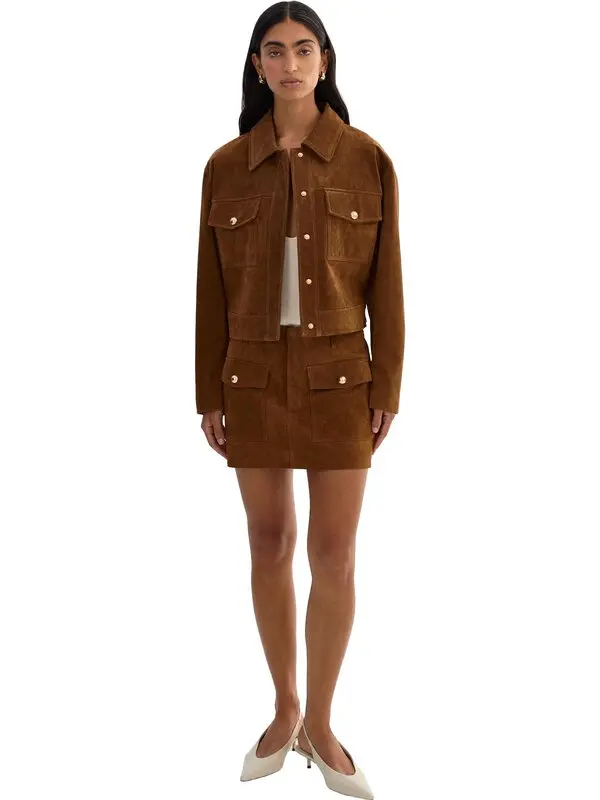 LAMARQUE Kasia Genuine Suede Cargo Skirt - Caramel
