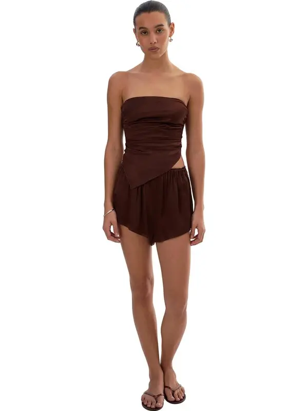 LAMARQUE Melina Satin Micro Shorts - Brown