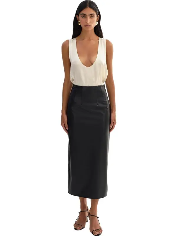 LAMARQUE Maylor High-waisted Faux Leather Midi Skirt - Black