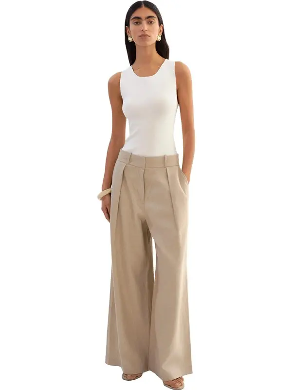 LAMARQUE Miriam Wide-leg Linen Pants - Beige