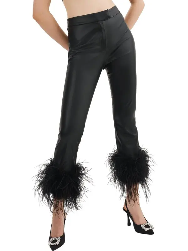 LAMARQUE Pagetta Feather Trimmed Trousers - Black