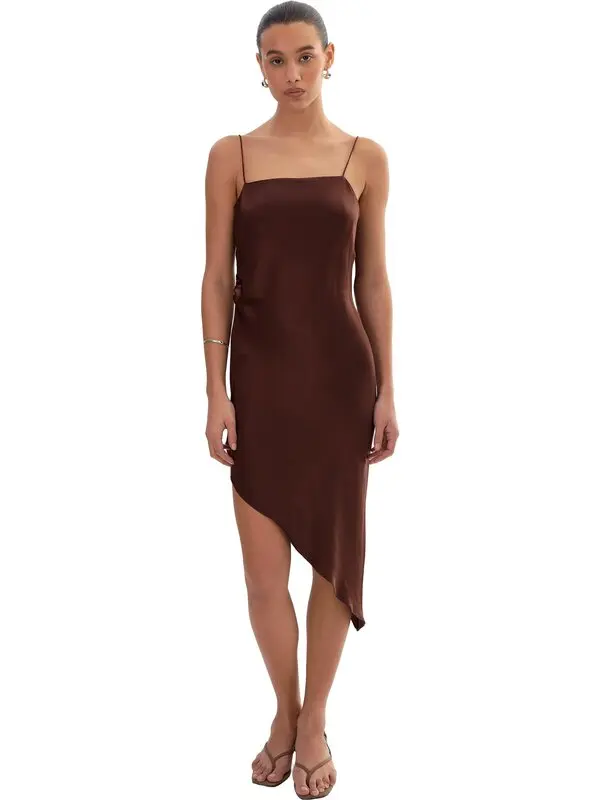 LAMARQUE Ashley Asymmetric Satin Dress - Brown
