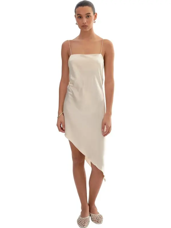 LAMARQUE Ashley Asymmetric Satin Dress - Cream