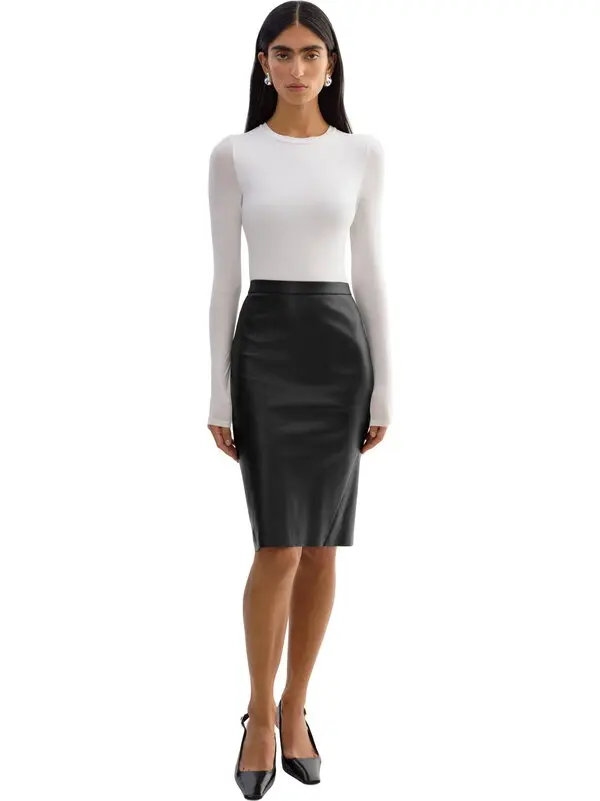 LAMARQUE Avana Leather Pencil Skirt - Black