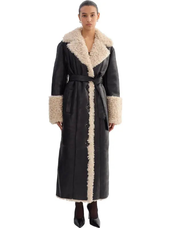 LAMARQUE Polly Mixed Media Maxi Coat - One-color