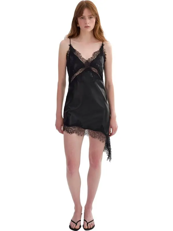 LAMARQUE Paulina Lace Trim Faux Leather Mini Dress - Black