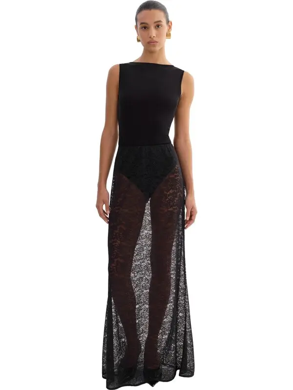 LAMARQUE Ren Lace Maxi Skirt - Black