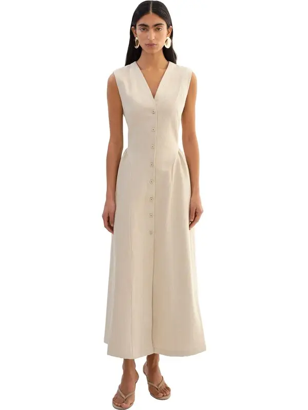LAMARQUE Tamika Linen Blend Twill Dress - Natural