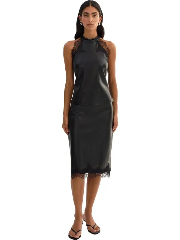 LAMARQUE Sonja Lace Trim Faux Leather Skirt - Black